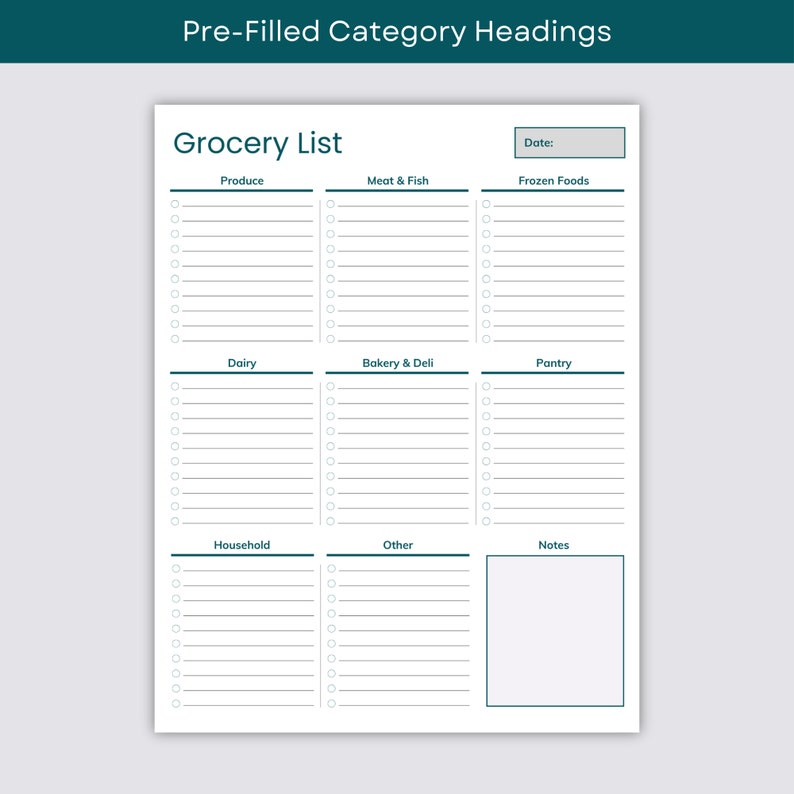 Printable Grocery List Template: Minimalist Shopping List (instant ...