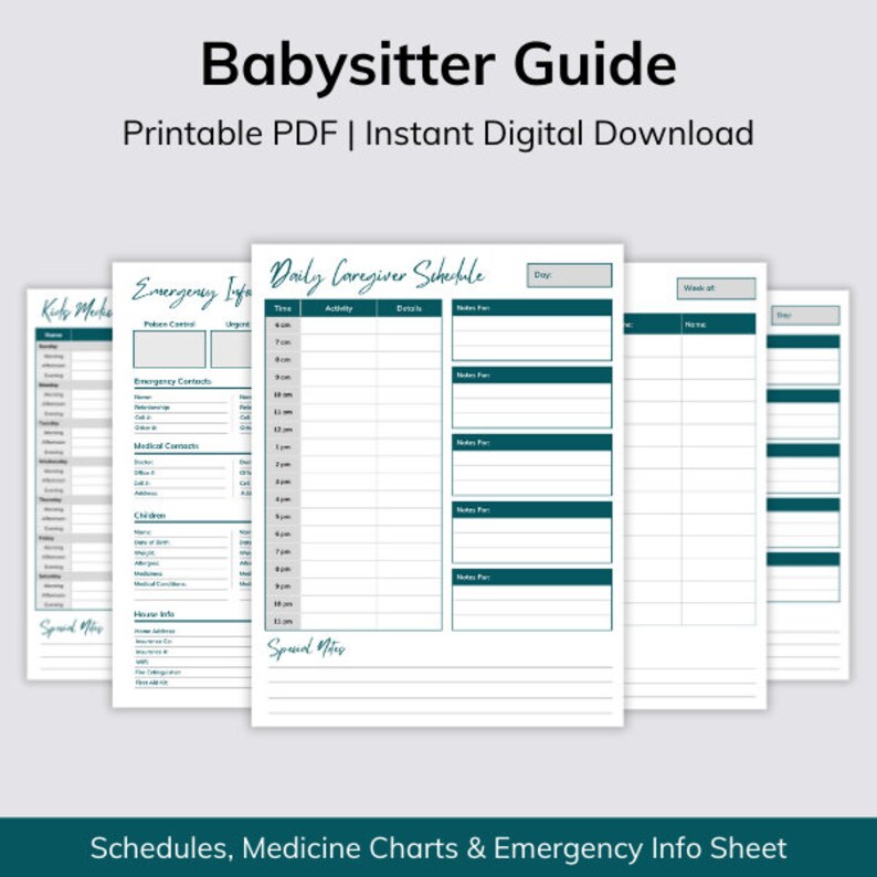 Babysitter Emergency Information Sheet: Printable Nanny Binder (PDF) - Etsy