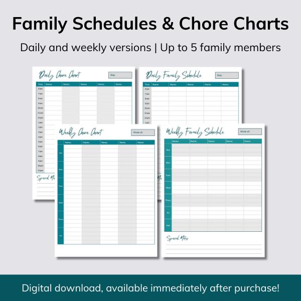 Family Planner Bundle: Chore Chart, Schedules, Checklists (printable ...