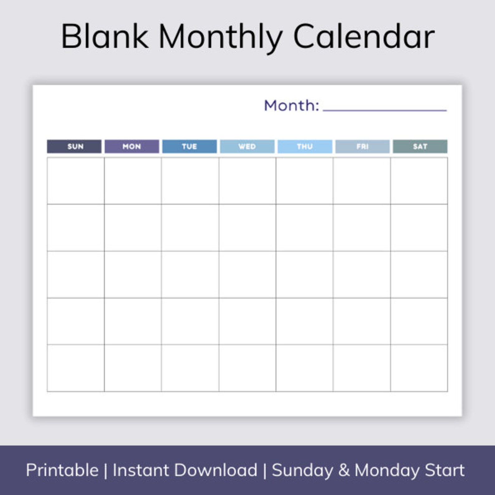 Printable Monthly Calendar | Blank Monthly Calendar | Fillable Calendar ...
