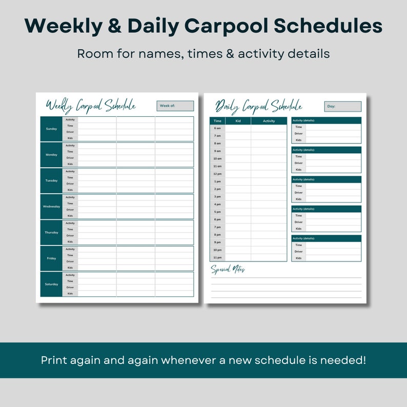 Weekly Family Schedule, Family Chore Chart, Family Planner, Printable PDF, Carpool Schedule ...