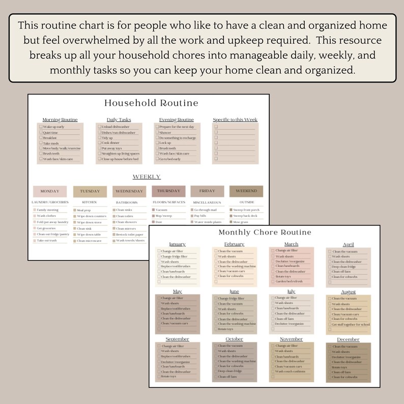 Household Routine and Chore Chart | Weekly, Monthly, Yearly Cleaning ...