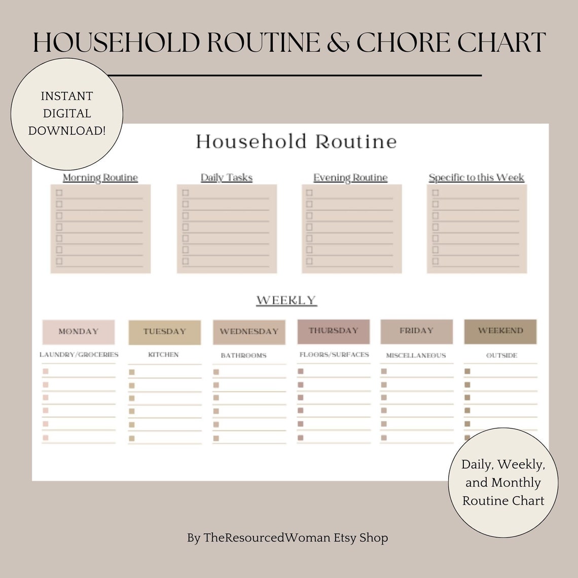 Household Routine and Chore Chart | Weekly, Monthly, Yearly Cleaning ...