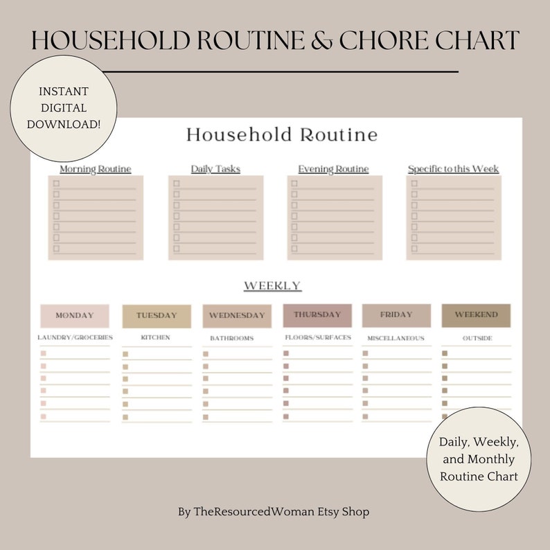 Household Routine and Chore Chart | Weekly, Monthly, Yearly Cleaning ...
