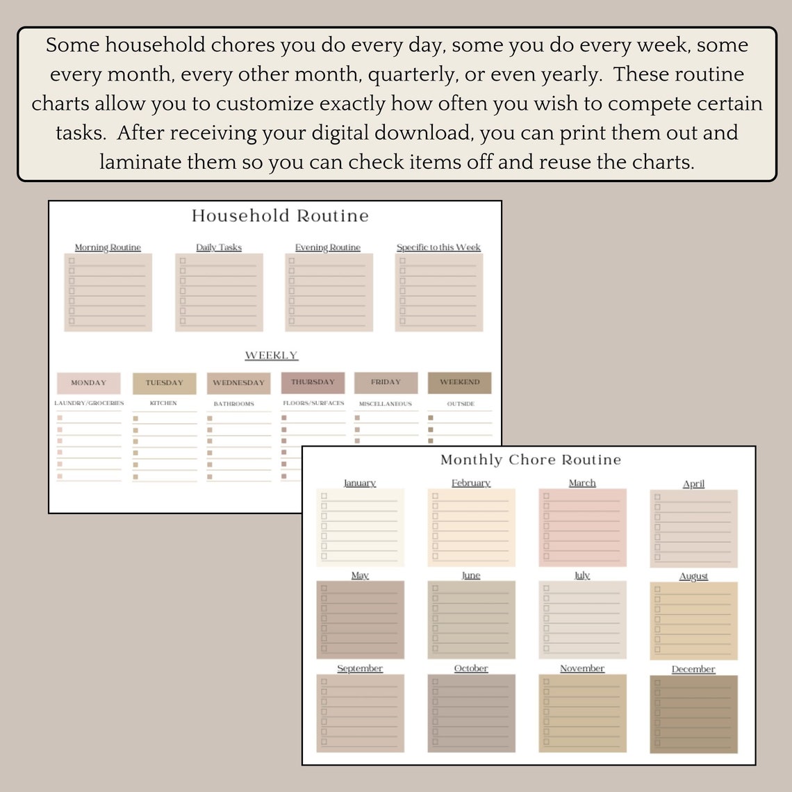 Household Routine and Chore Chart | Weekly, Monthly, Yearly Cleaning ...