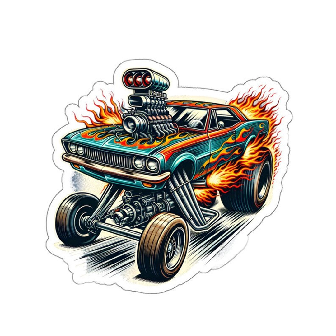 Crazy Drag Car Sticker Wacky Muscle Car Decal Kiss-cut Stickers - Etsy