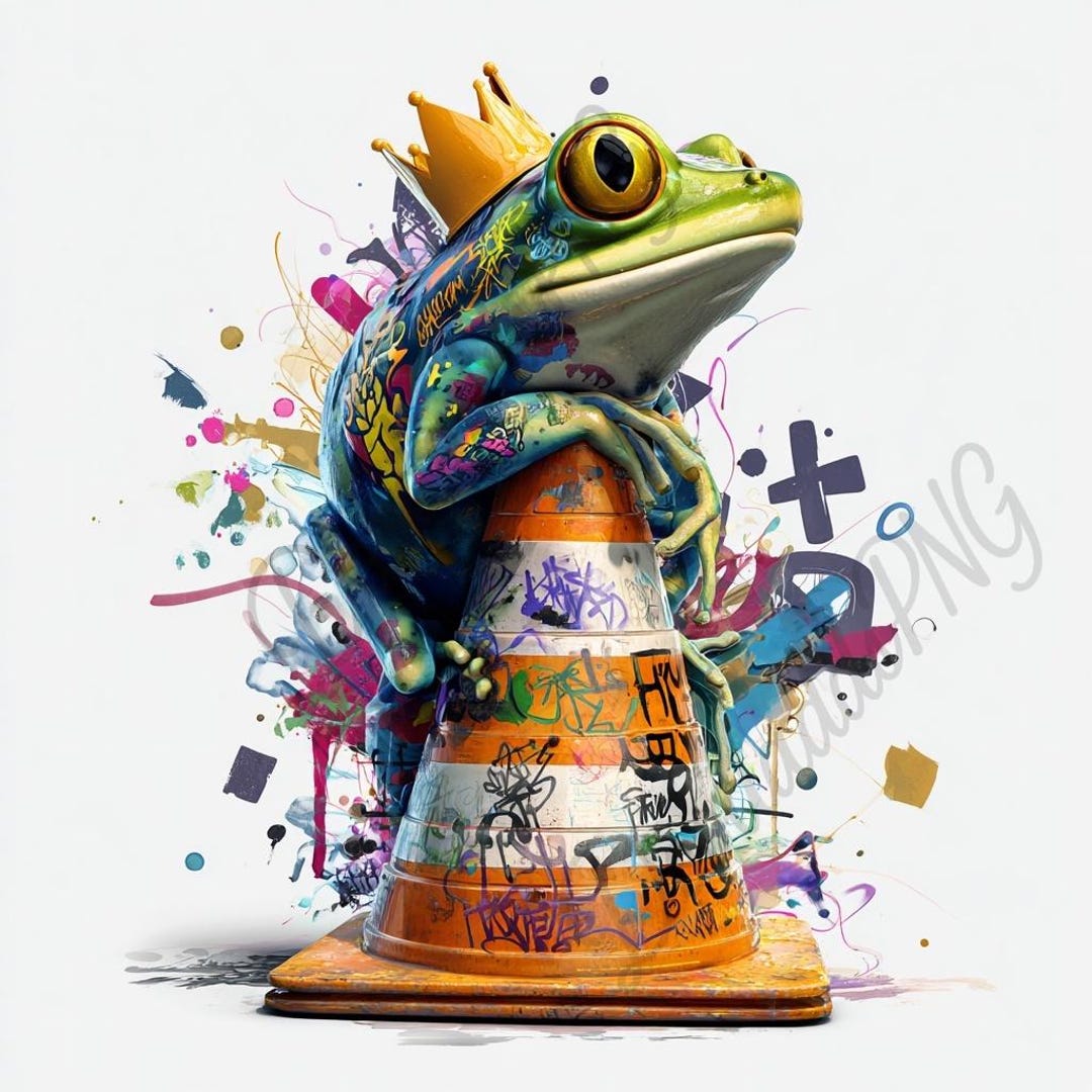Hip Hop Graffiti Frog King PNG Art Frog on Traffic Cone - Etsy