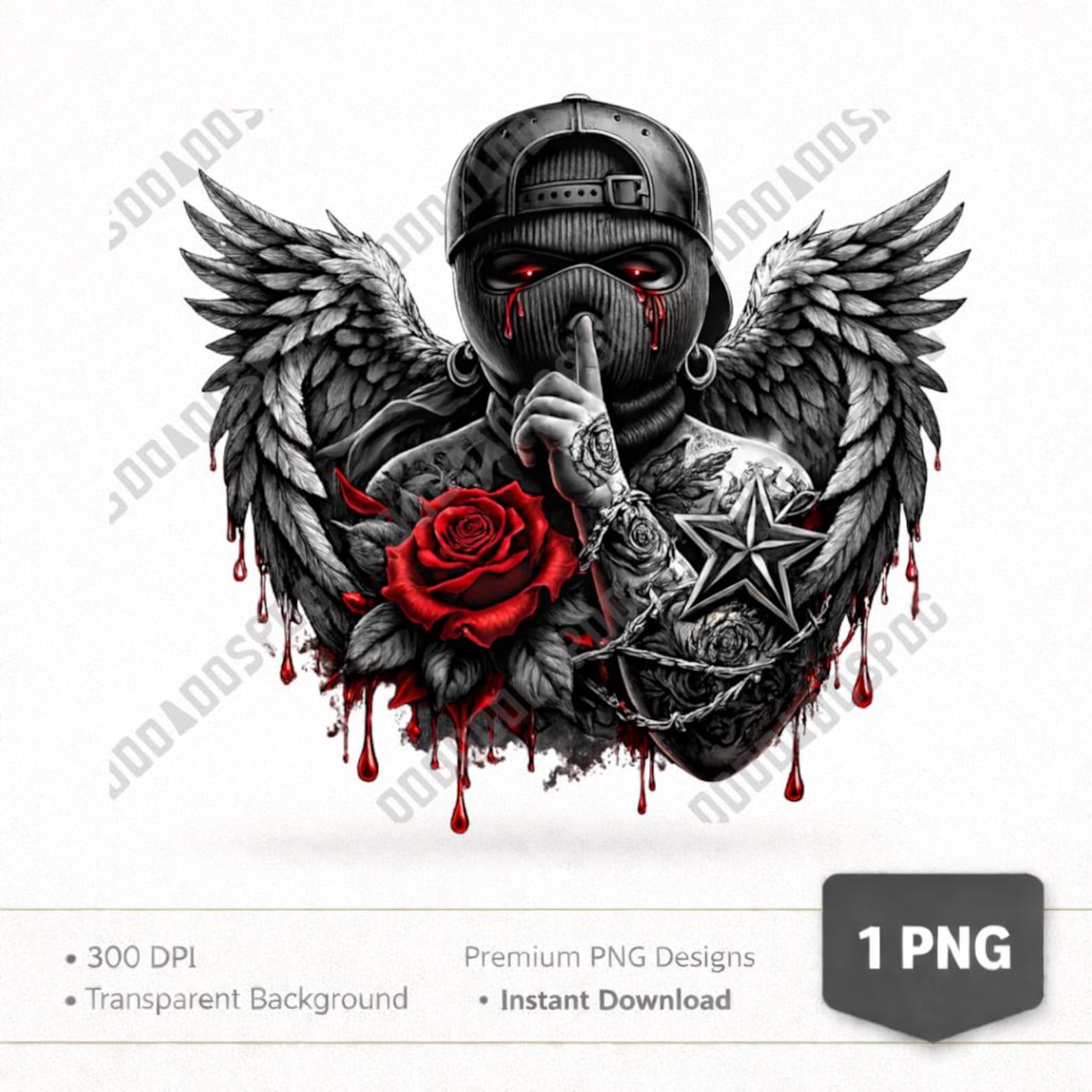 Masked Fallen Angel PNG Dark Street Art Angel Clipart Red Rose Gothic ...