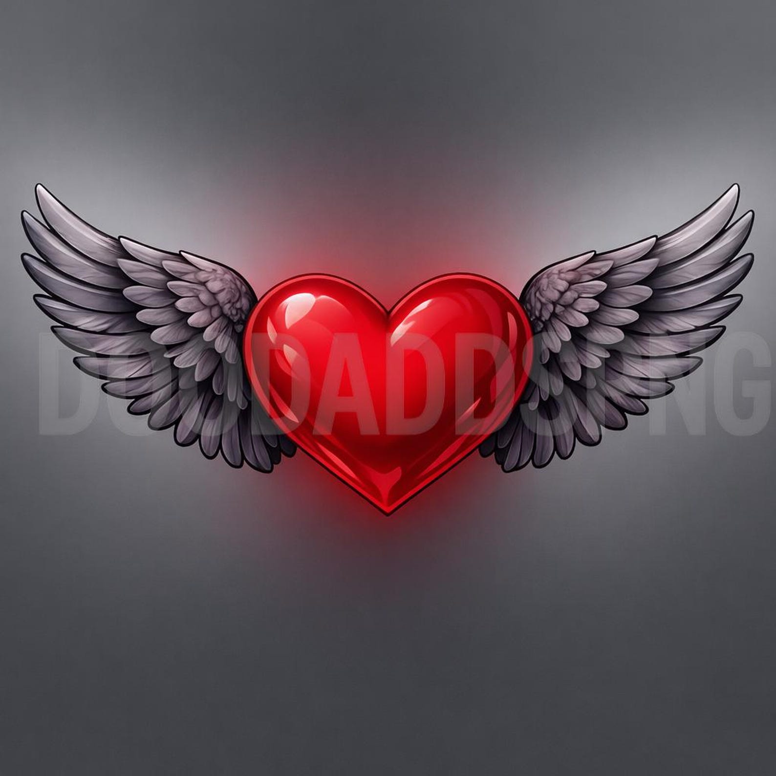 Gothic Red Heart With Angel Wings PNG Tattoo Style Art - Etsy