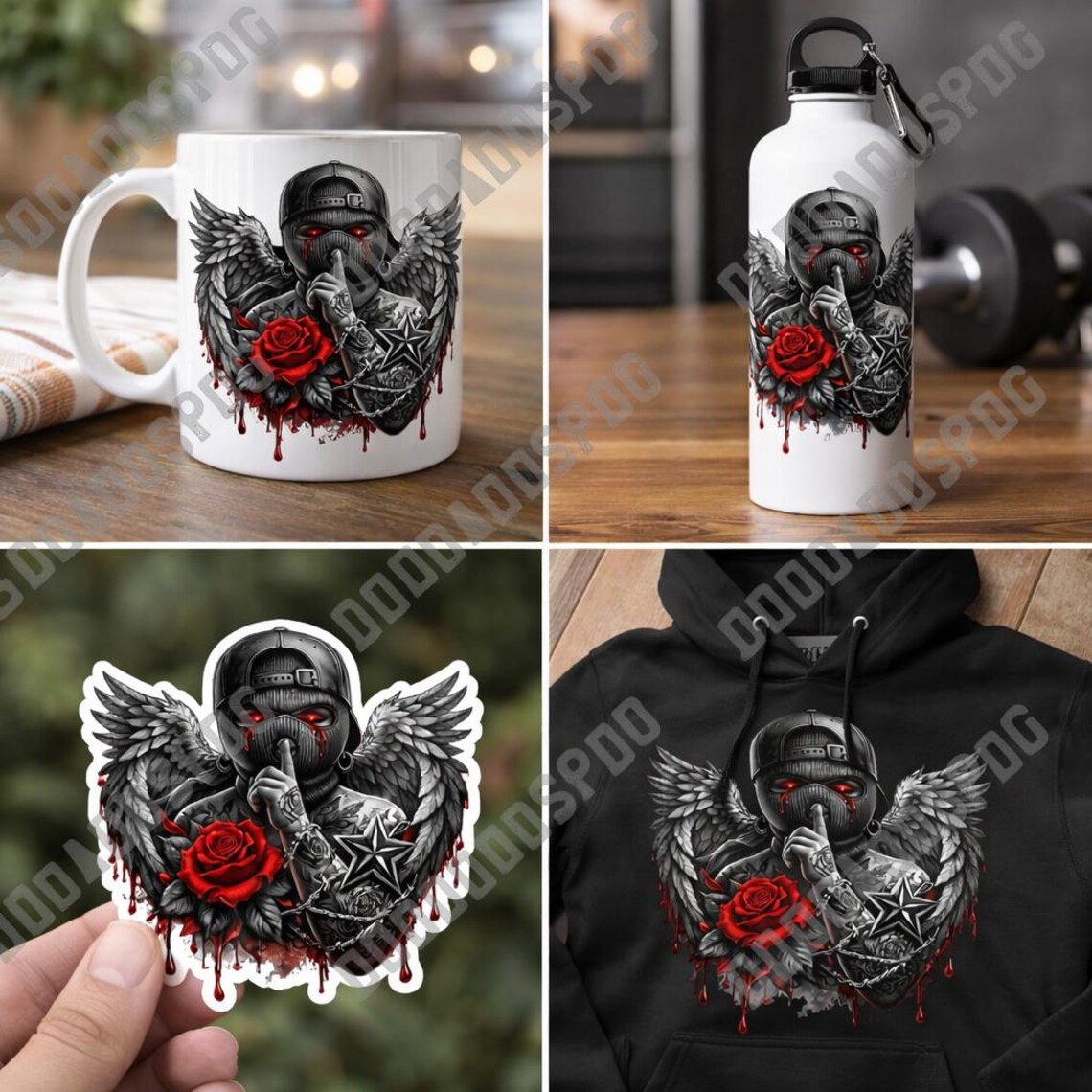 Masked Fallen Angel PNG Dark Street Art Angel Clipart Red Rose Gothic ...
