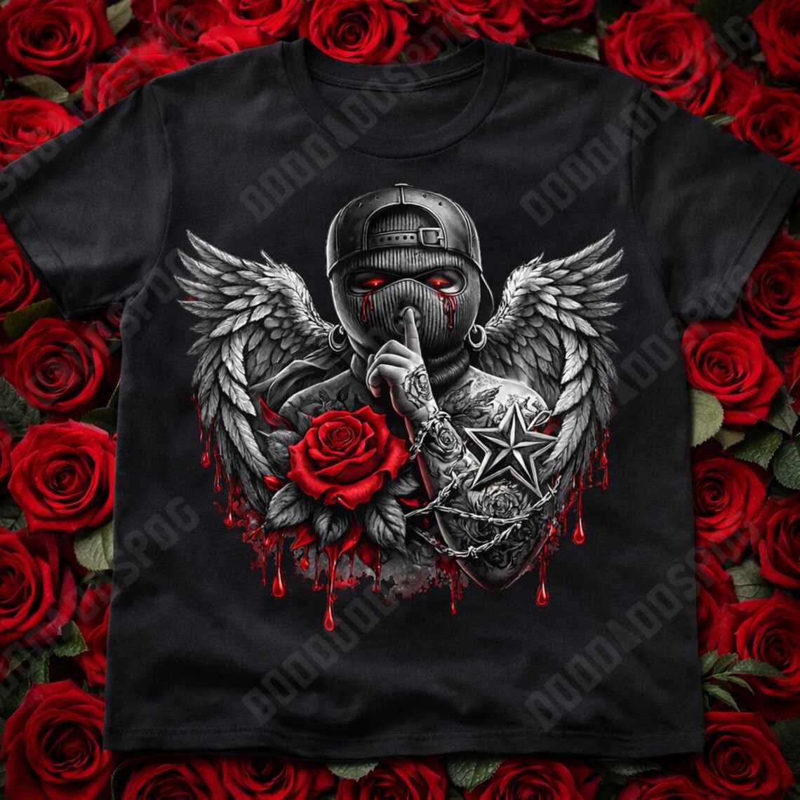 Masked Fallen Angel PNG Dark Street Art Angel Clipart Red Rose Gothic ...