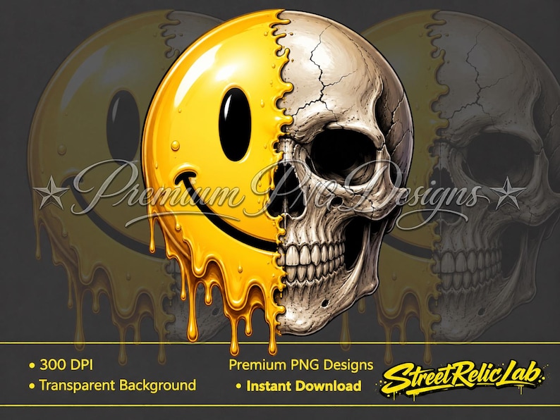 Dripping Smile Skull PNG, Half Smiley Face Skull Clipart, Gothic Smiley ...