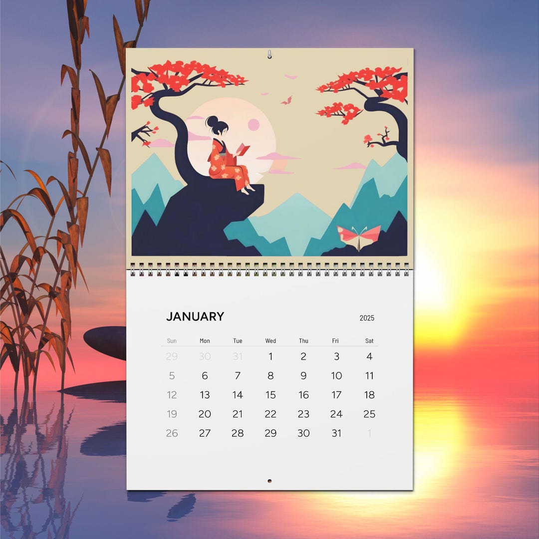 Japanese Art Wall Calendar 2025 Modern Cats, Kitsune, Sunset ...
