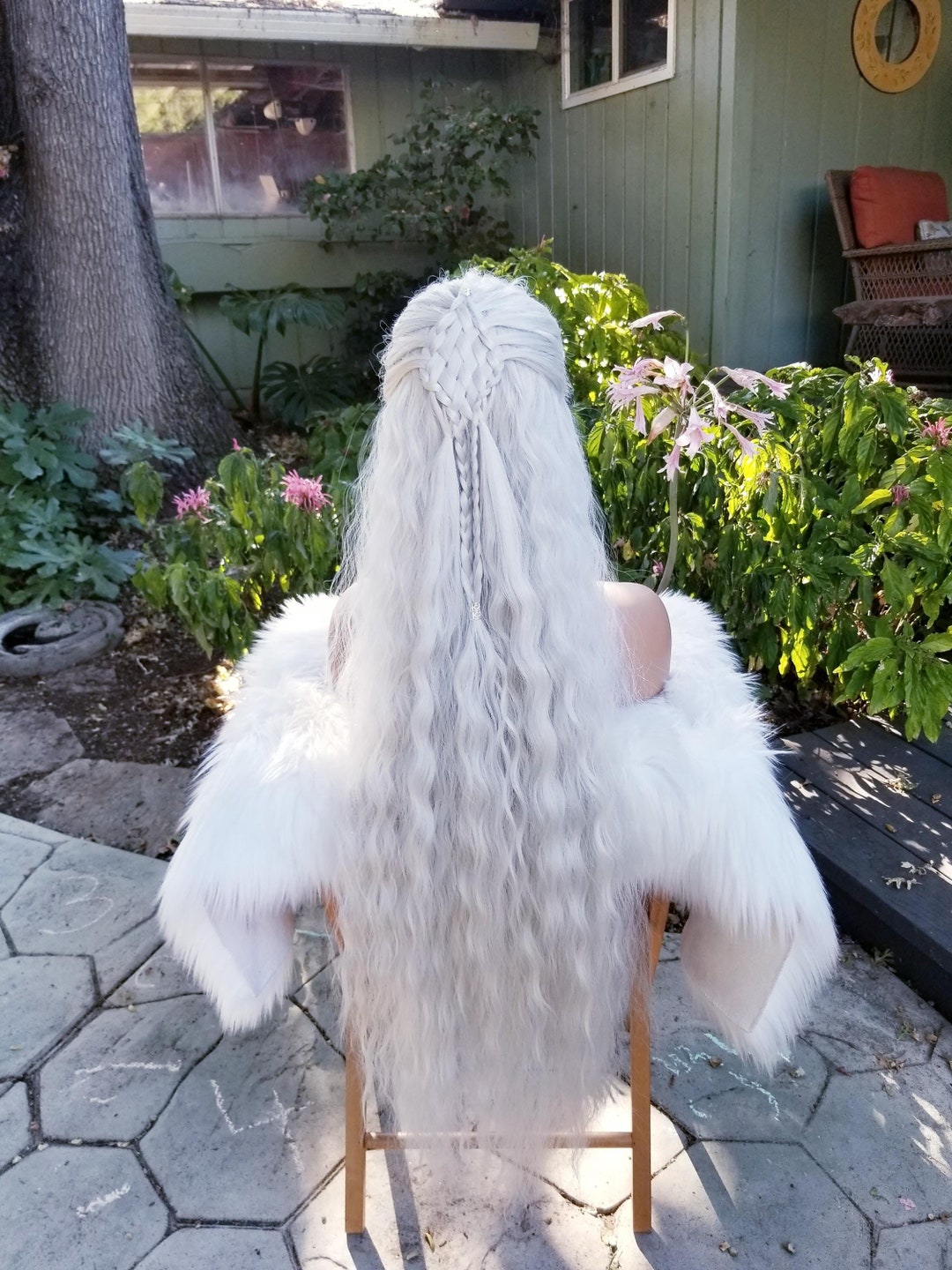 Super Long Icy Blonde Wig, Lace Front, 40" Inches, Braids, Silver Bead ...