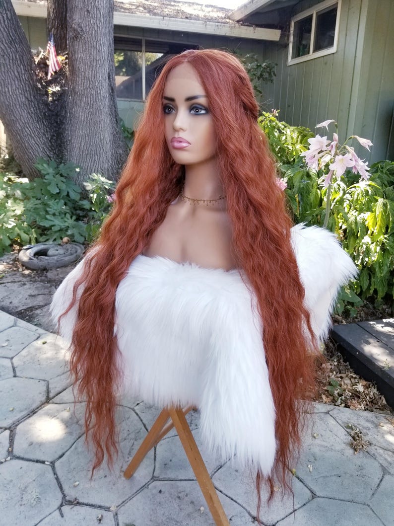 Super Long Ginger Red Wig With Braids, Beads Hair, Orange Elf Elven ...