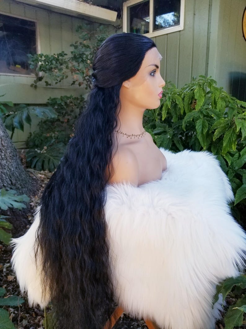 Super Long Black Lace Front Wig, Wavy Braided, Elven Elf Long Fairy ...