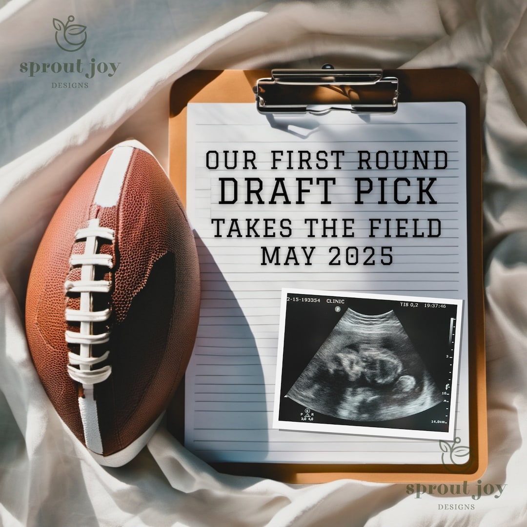 Simple Football Themed Pregnancy Announcement Digital, Sports Gender ...