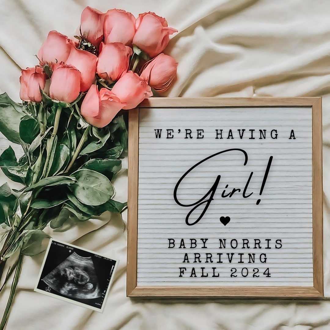 Girl Gender Announcement Digital, Simple Minimalist Baby Announcement ...