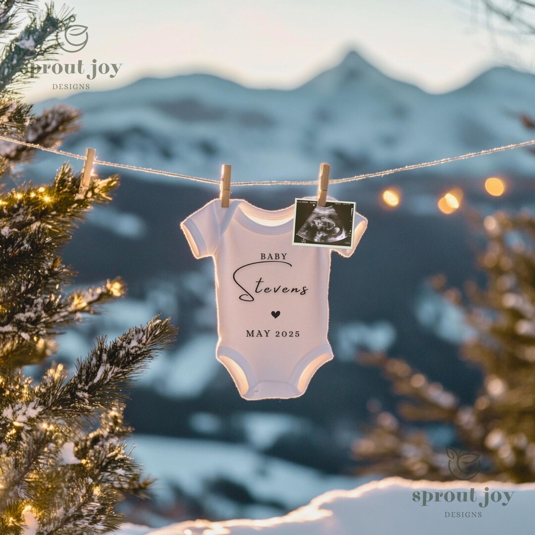 Winter Pregnancy Announcement Digital, Simple Holiday Gender Neutral ...