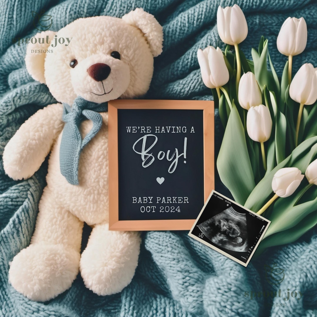 It's a Boy Pregnancy Announcement Digital, Baby Boy Gender Reveal ...