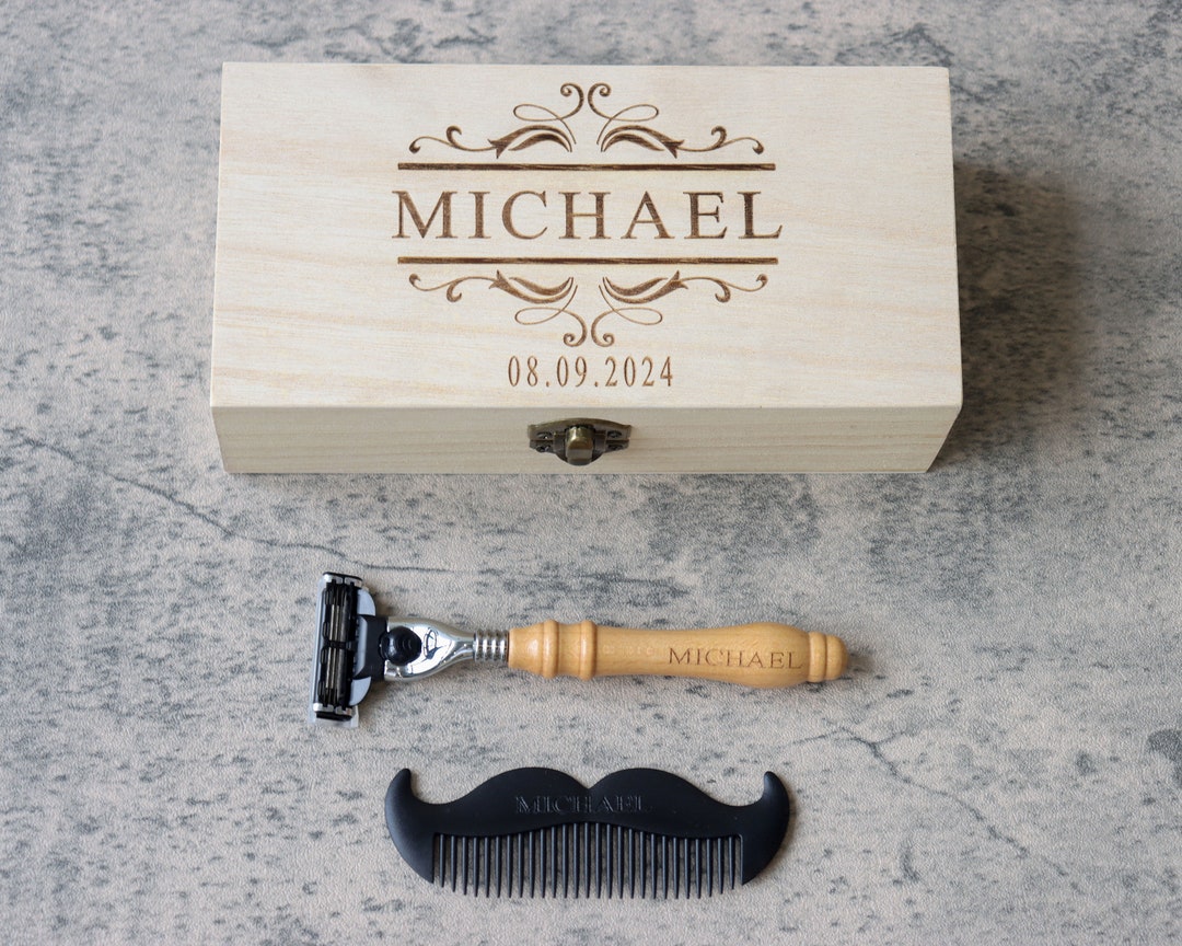 Personalized Wood Handle Razor Set: Shaving Brush, Groomsmen Gift - Etsy