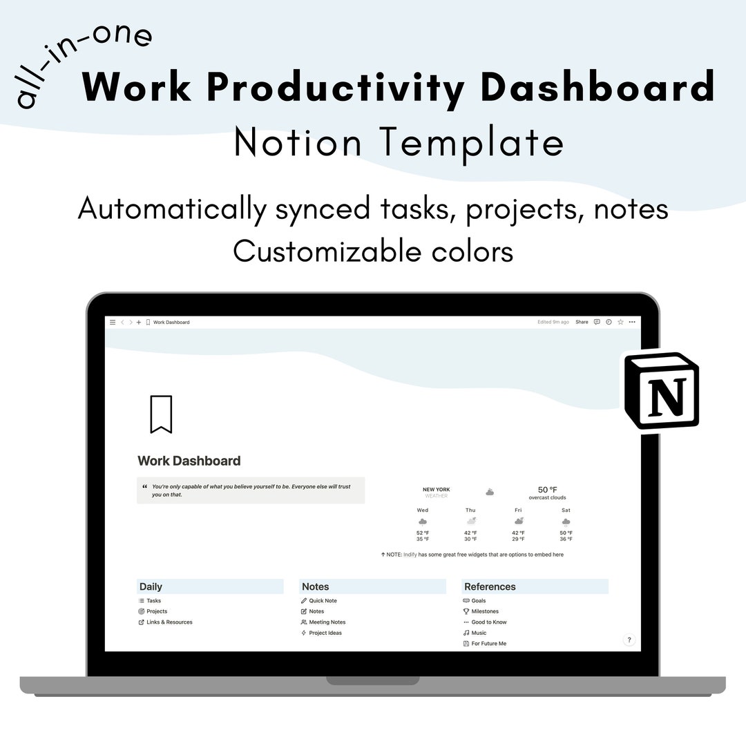 All-in-one Work Productivity Dashboard Notion Template - Etsy