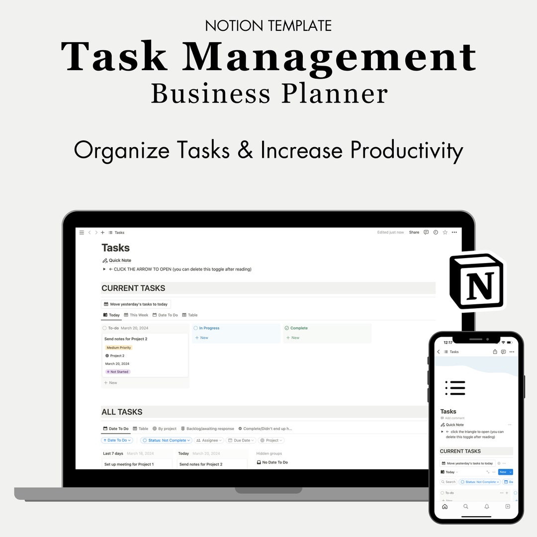 Task Management Dashboard Notion Template, Work Dashboard, Business ...
