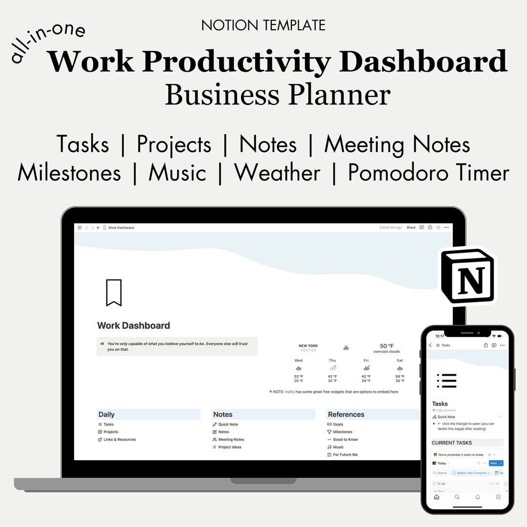 All-in-one Work Productivity Dashboard Notion Template, Business ...