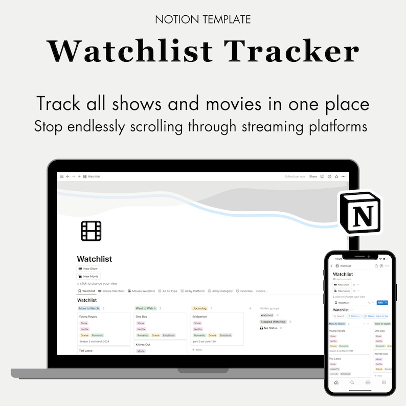 Movie/show Watchlist Tracker Notion Template, Personal Notion Template ...