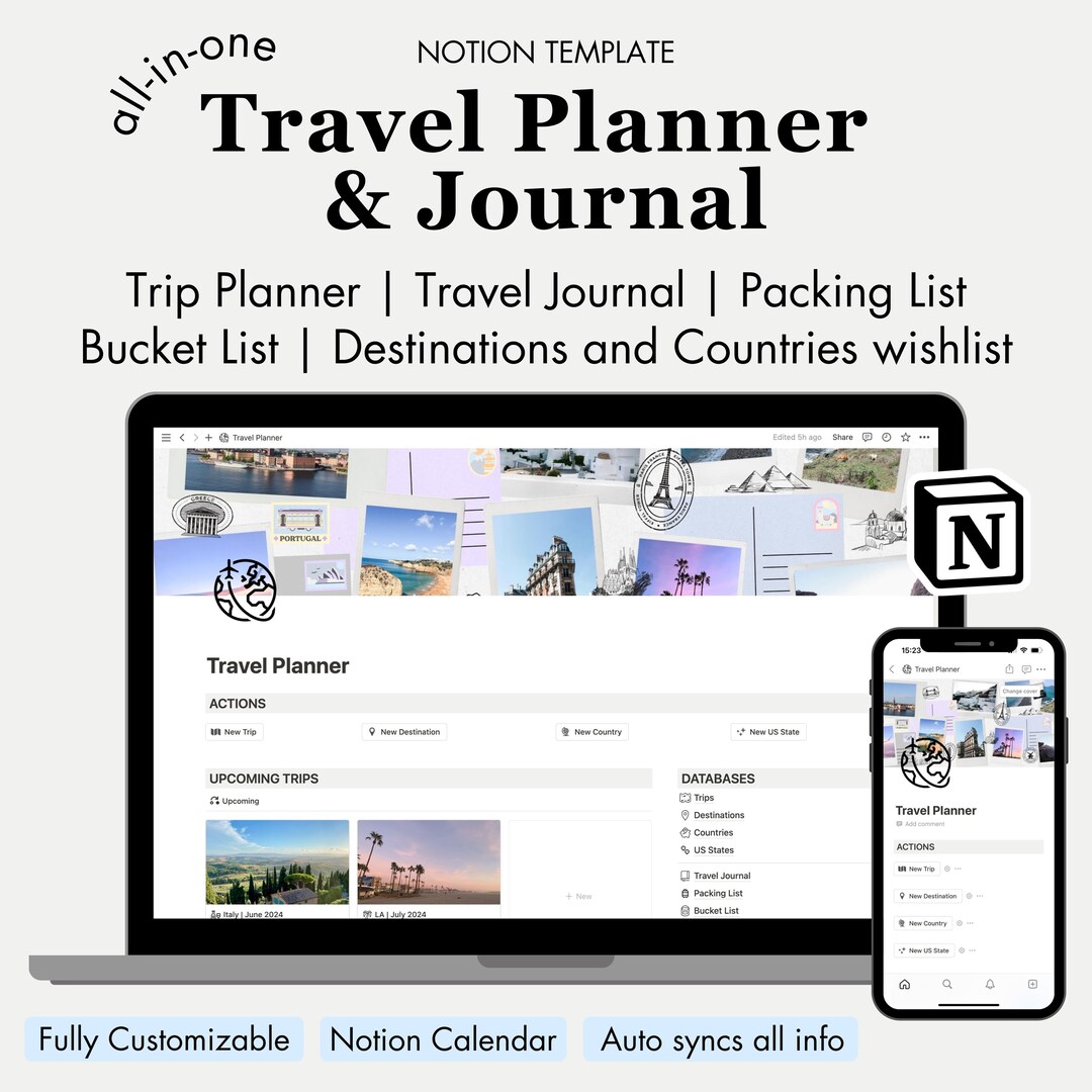 All-in-one Travel Planner & Travel Journal Notion Template, Trip ...