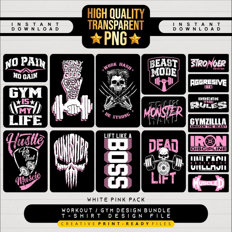 Ultimate Fitness PNG Design Bundle | Powerful Motivational Quotes ...