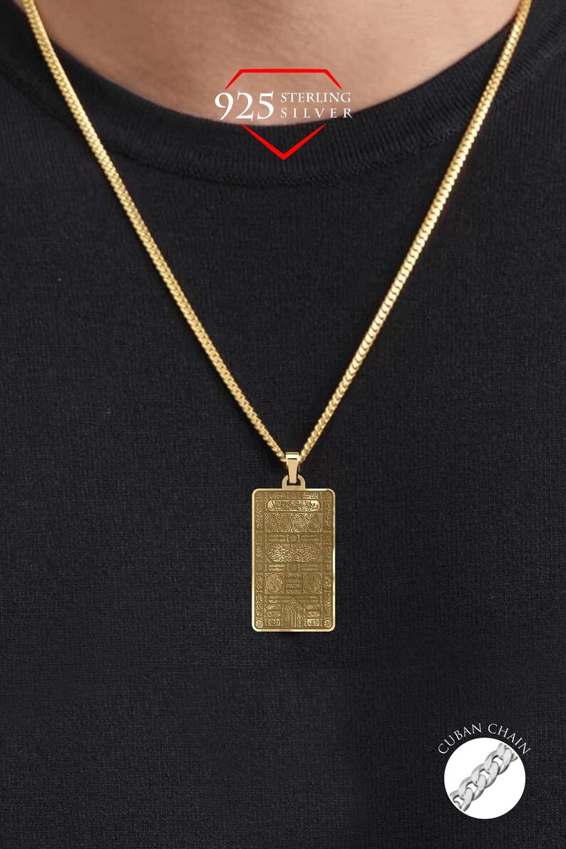Kaaba Kiswa Necklace Sterling Silver, 24K Gold Islamic Jewelry, Fashion ...