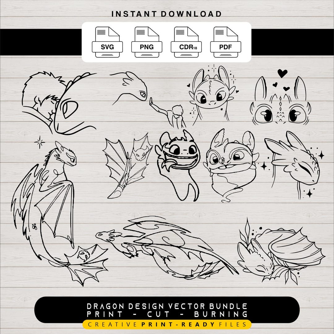 How to Train Dragon SVG PNG Bundle: Toothless & Hiccup Cut Print Burn ...