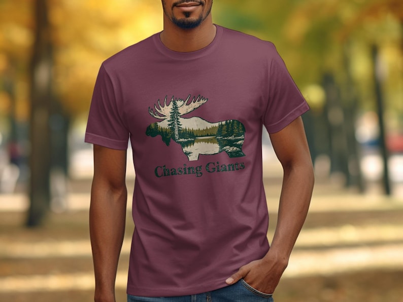Moose Forest Landscape T-shirt, Chasing Giants Wilderness Graphic Tee ...