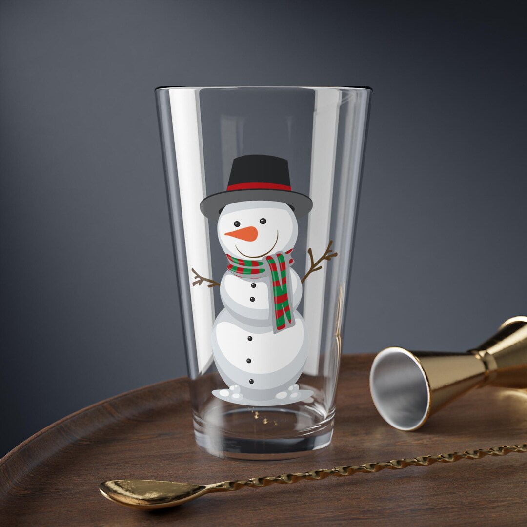 Snowman Mixing Glass, 16oz - Christmas Cocktail Glass, Holiday Barware ...