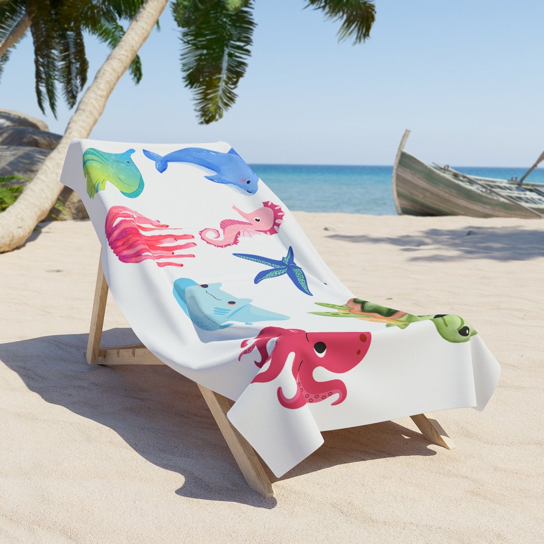 Ocean Animals Beach Towel, Fish Beach Towel, Fun Beach Towel, Ocean ...