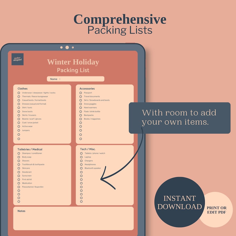 EDITABLE Holiday Travel Packing List PDF Template Checklist, Printable ...