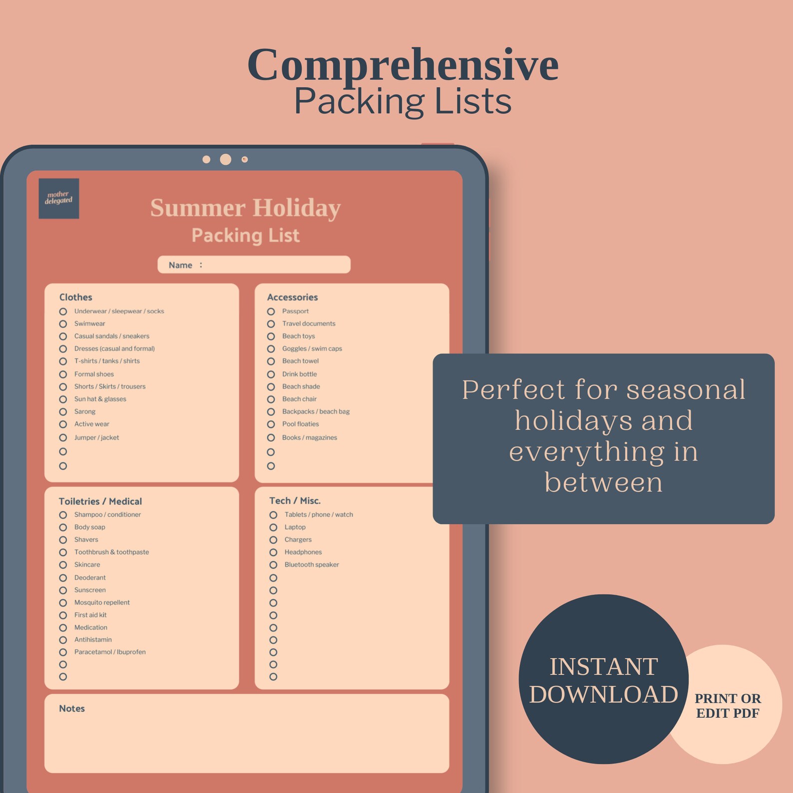 EDITABLE Holiday Travel Packing List PDF Template Checklist, Printable ...