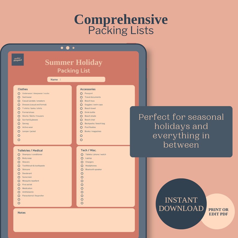 EDITABLE Holiday Travel Packing List PDF Template Checklist, Printable ...