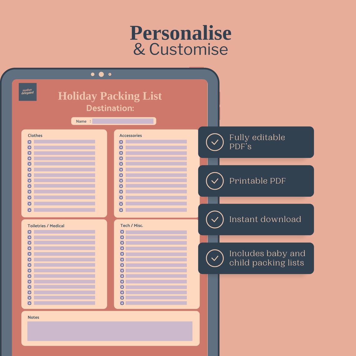 EDITABLE Holiday Travel Packing List PDF Template Checklist, Printable ...