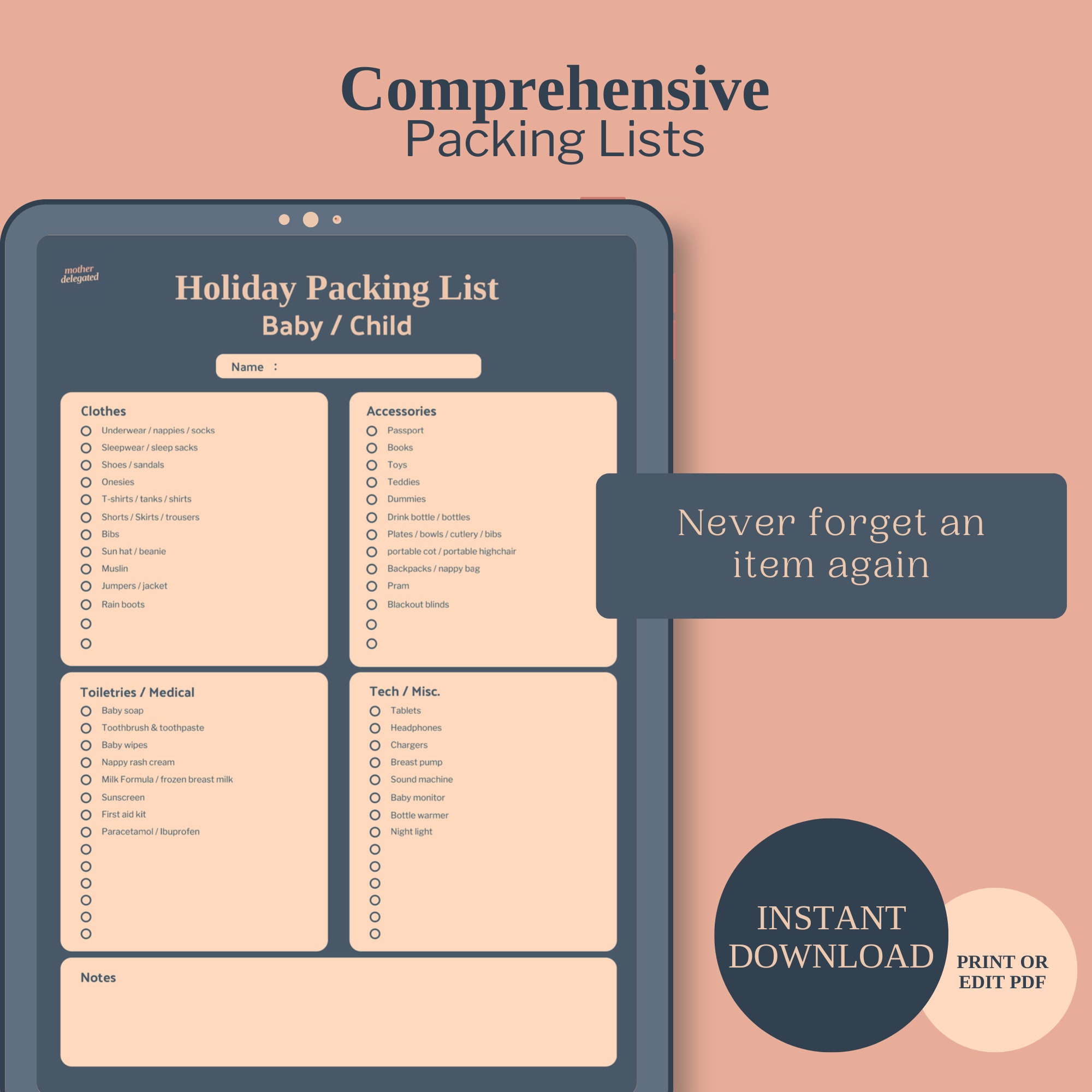 EDITABLE Holiday Travel Packing List PDF Template Checklist, Printable ...