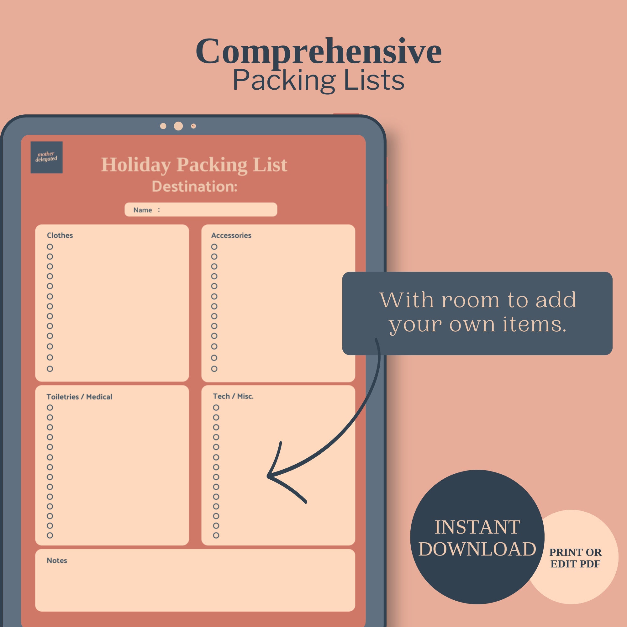 EDITABLE Holiday Travel Packing List PDF Template Checklist, Printable ...