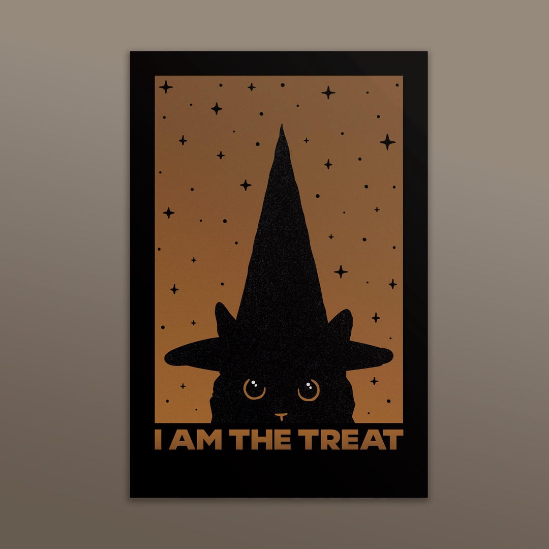 Printable Halloween Cat Art, Witchs Cat Poster, Digital Download, Black ...