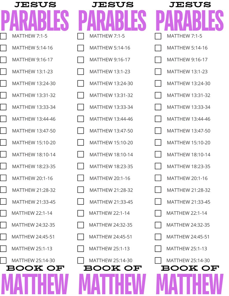 Parables of Jesus Reading Plan (book of Matthew) - Etsy