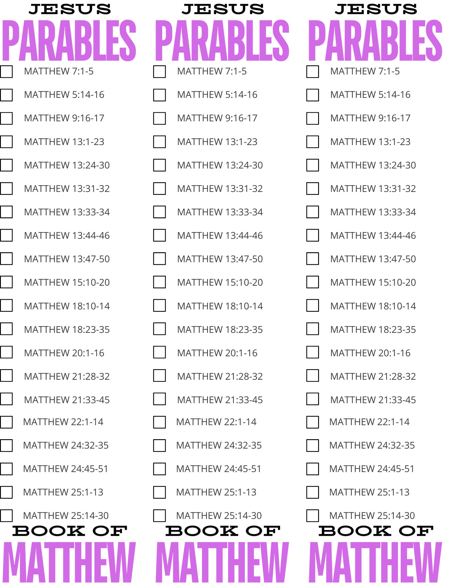 Parables of Jesus Reading Plan (book of Matthew) - Etsy