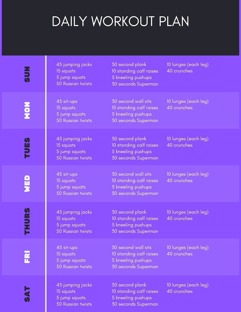 Daily Workout Plan - Etsy