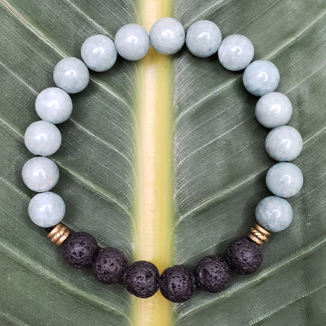 Blue Jade Stone Bracelet With Lava Stone, Everyday Bracelet Healing ...
