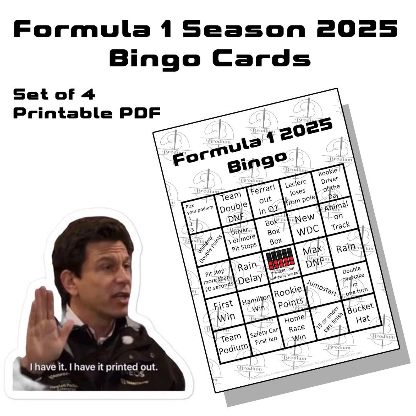 Formula 1 2025 Bingo Card - Etsy