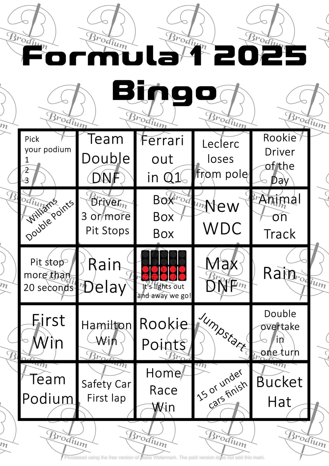 Formula 1 2025 Bingo Card - Etsy