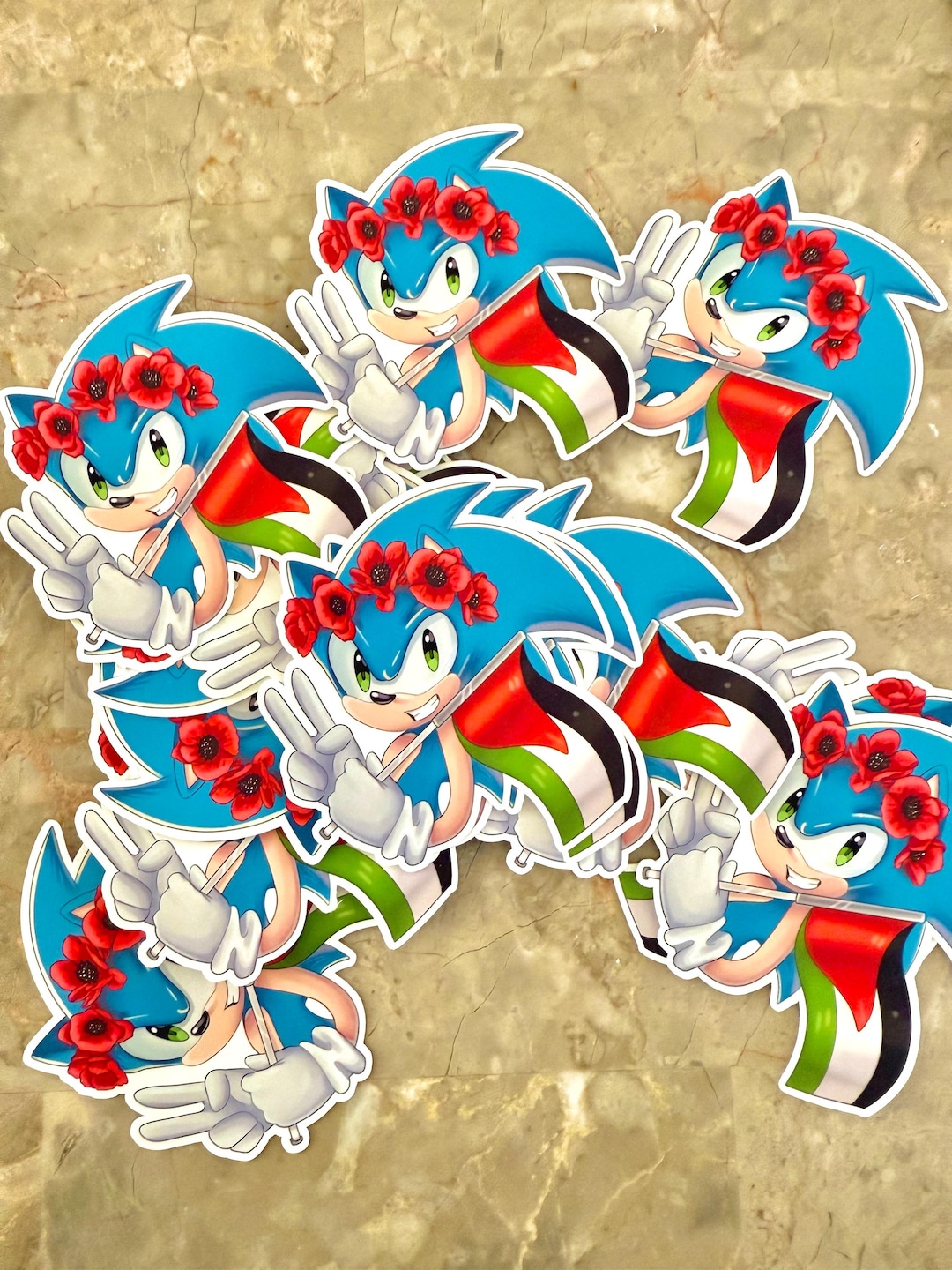 Sonic the Hedgehog Holding Palestine Flag Sticker | Free Palestine Art ...